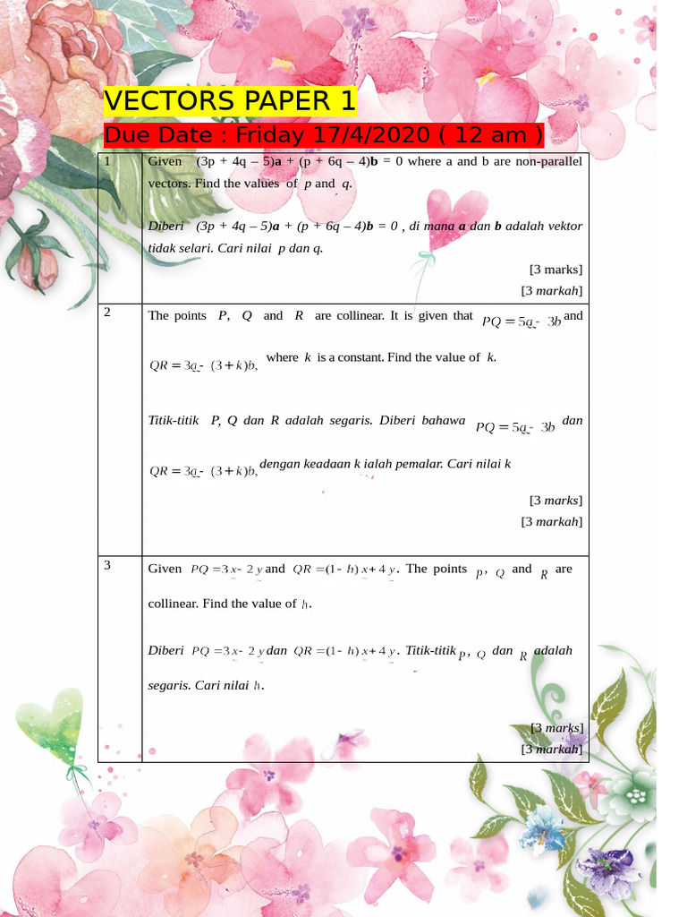 Vectors Paper 1 (Task 17april) | PDF