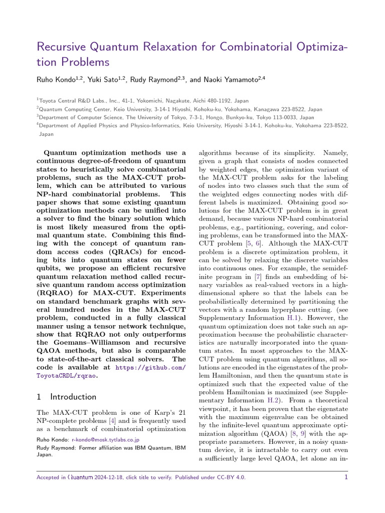 Recursive Quantum Relaxation For Combinatorial Optimization Problems | PDF | Physics ...