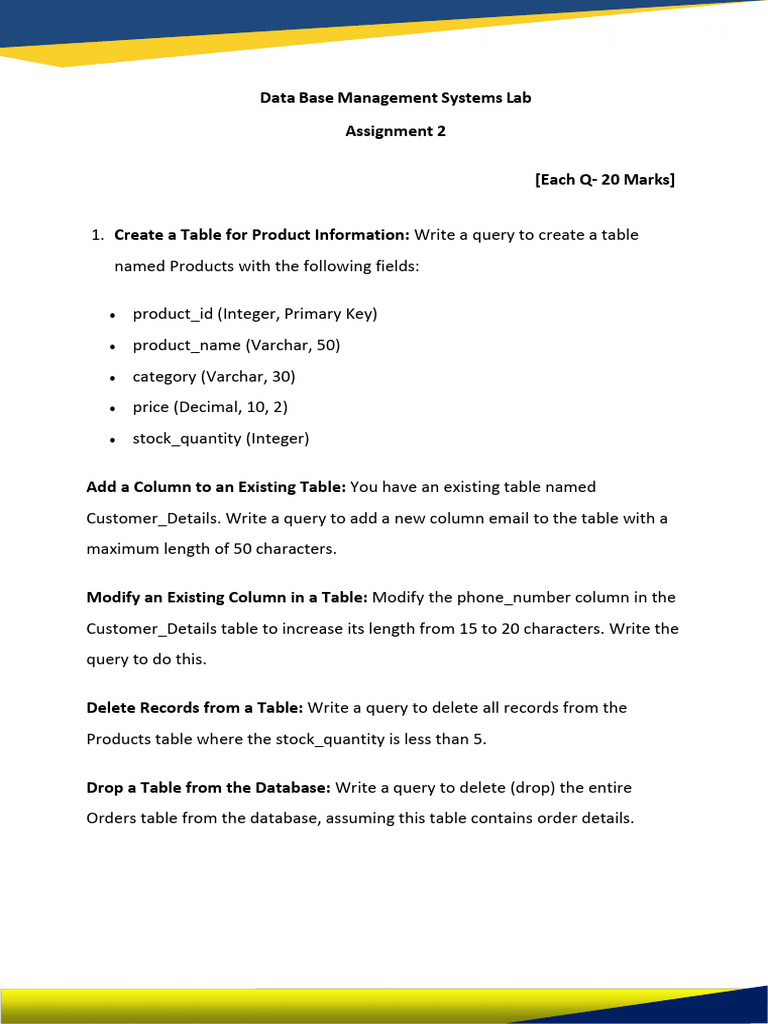 Data Base Management Systems Lab-Assignment 2 | PDF | Databases ...