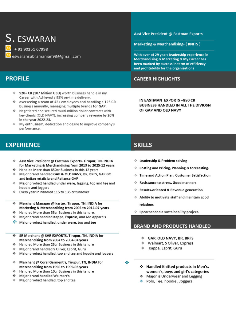 Eswaran Resume Profile | PDF | Business | Business Economics