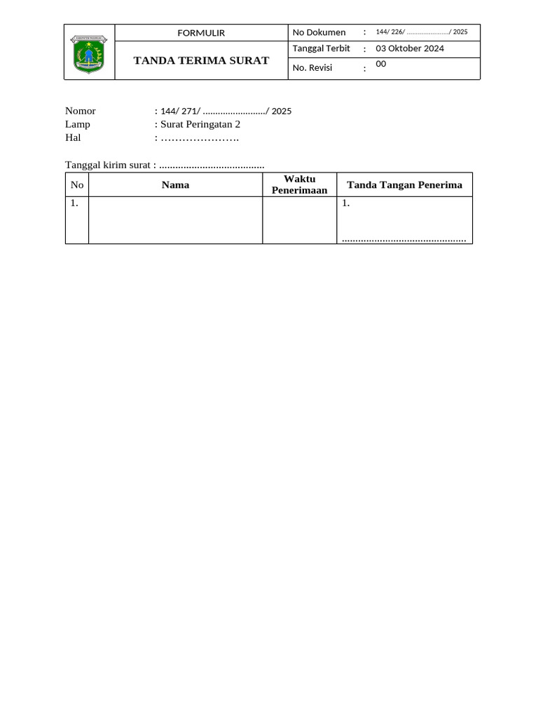 Form Tanda Terima Surat Kedinasan | PDF