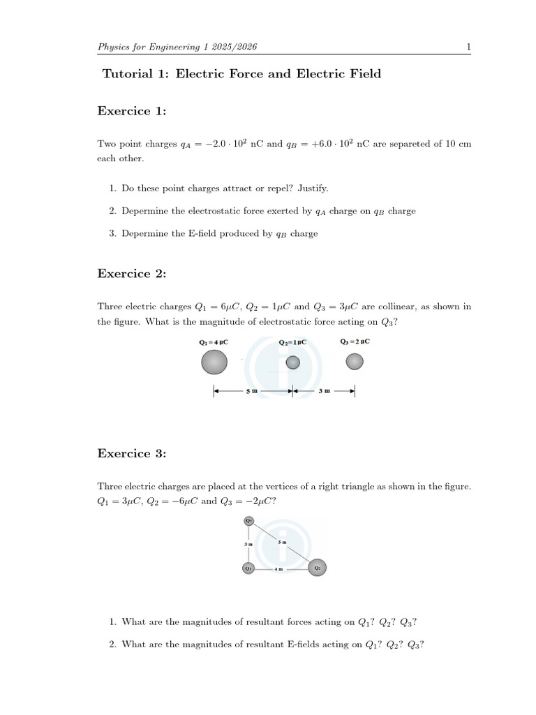 Electric Forces and Fields Exercises | PDF | Electric Field | Line ...