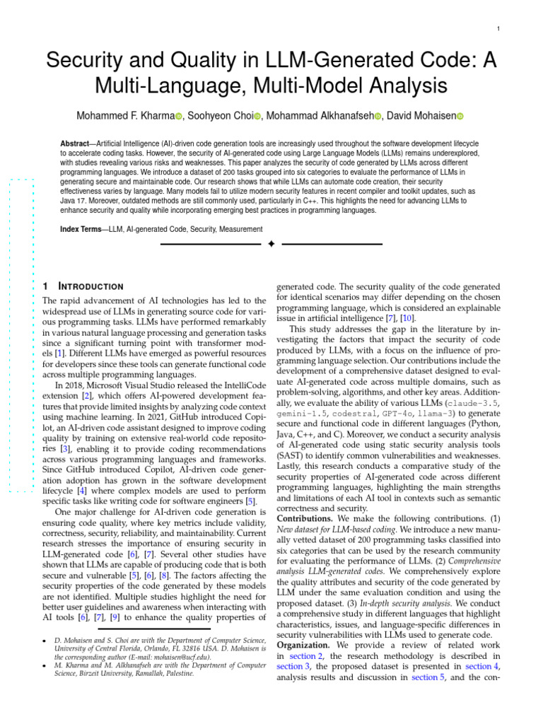 Security and Quality in LLM-Generated Code - A Multi-Language, Multi ...