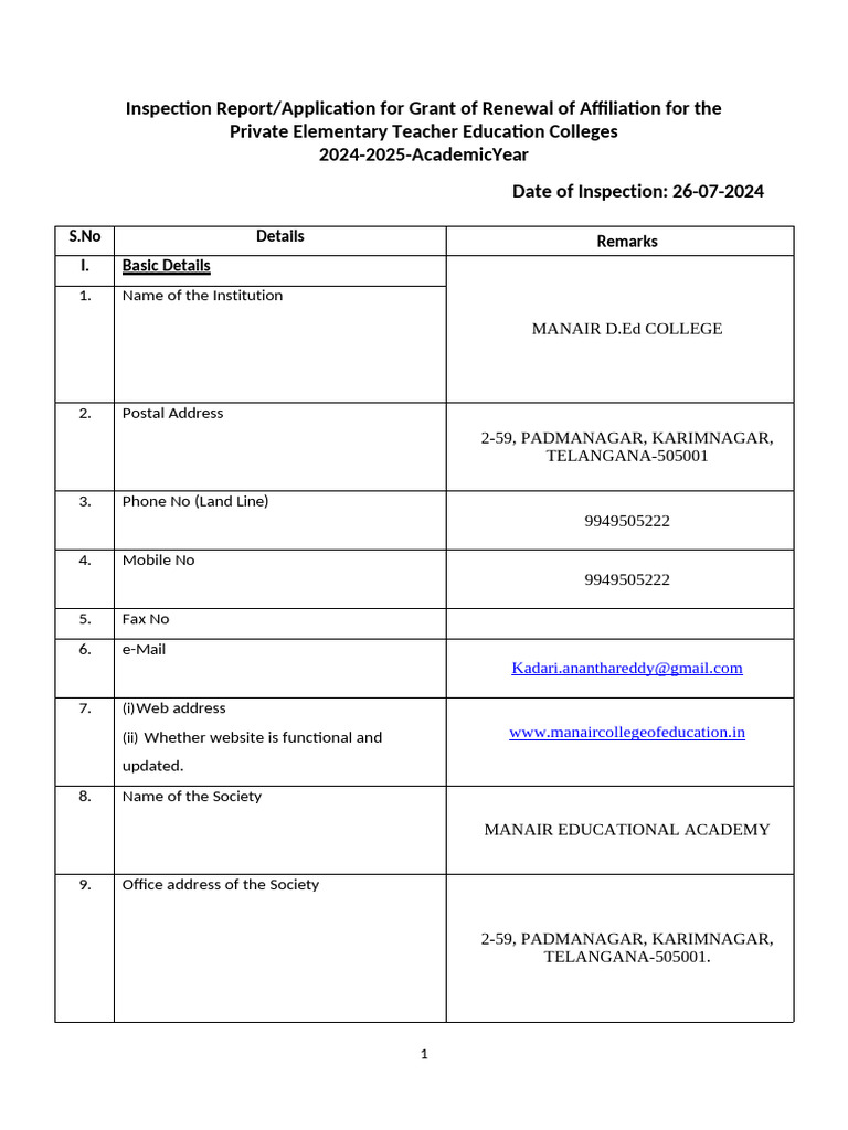 Inspection Proforma | PDF