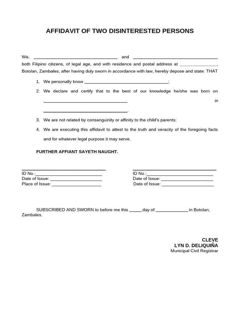Affidavit of Two Disinterested Persons | PDF