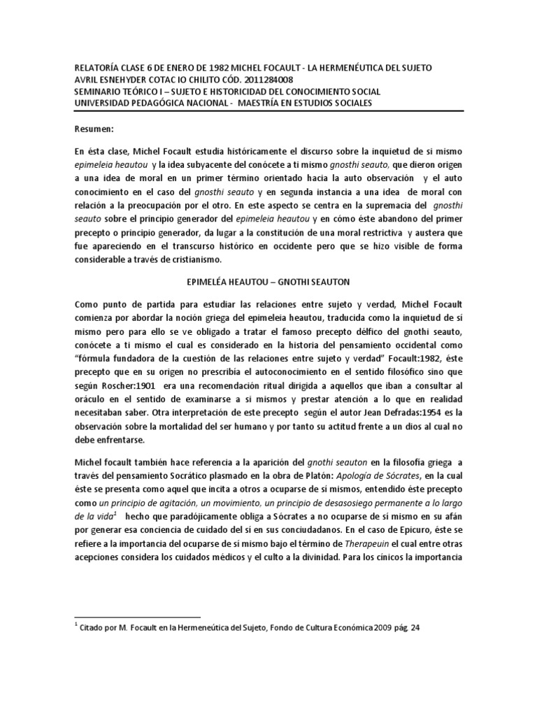 El desarrollo histórico del concepto de cuidado de sí y su relación con ...