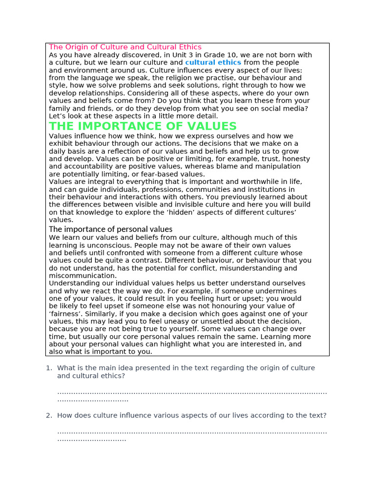 Understanding Culture and Personal Values | PDF | Value (Ethics) | Behavior