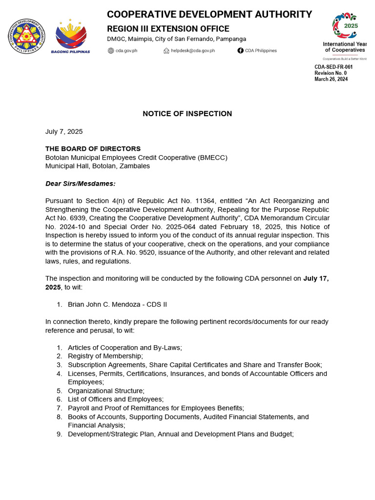 Annex D Notice of Inspection | PDF | Business