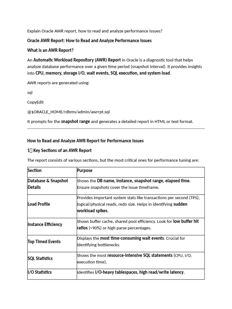 Explain Oracle AWR Report | PDF | Cache (Computing) | Databases