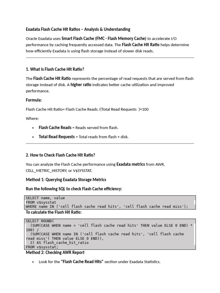 Exadata Flash Cache Hit Ratios | PDF | Cache (Computing) | Computer ...