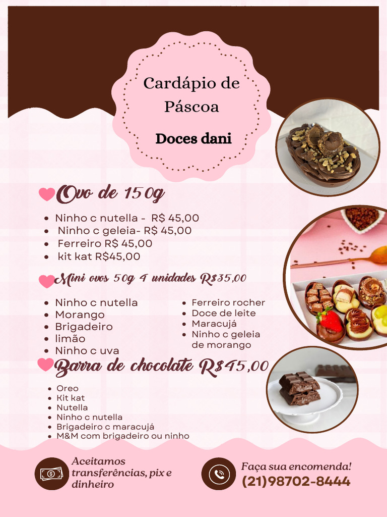 Cardápio de bolos confeitaria moderno rosa marrom menu .pdf | PDF