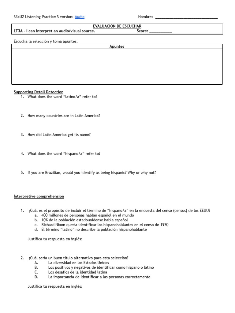 S3xU2 Interpretive Listening Practice (Latino vs. Hispano) - Student ...