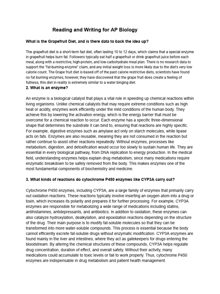 Grapefruit Diet Myths and Enzyme Roles | PDF | Enzyme | Drug Metabolism