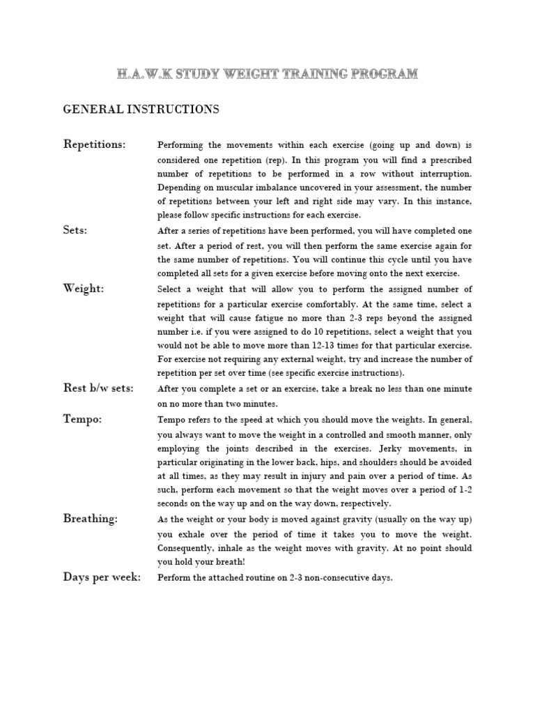 HAWK Weight Training Program Even | PDF | Strength Training | Limbs ...