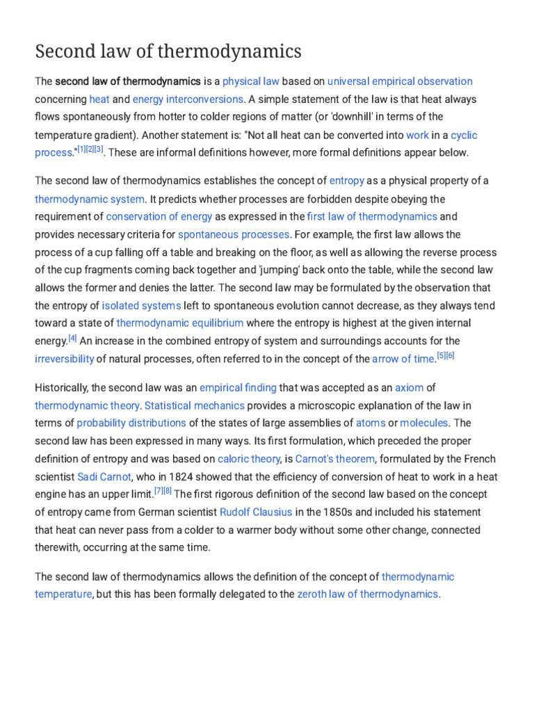 Second Law of Thermodynamics - Wikipedia | PDF | Second Law Of ...