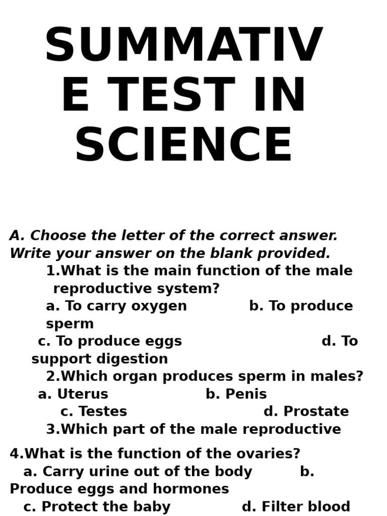Ist Summative Test in Science q2 | PDF | Reproductive System | Human ...