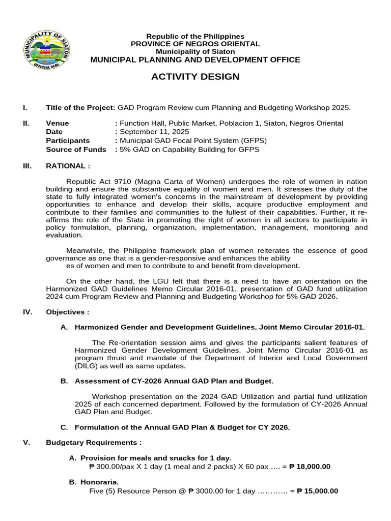 Gad Plan 2025 Activity Design | PDF