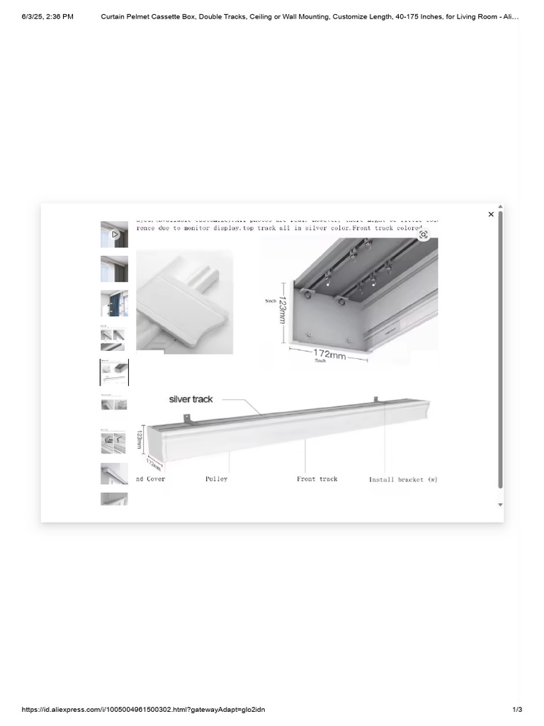Curtain Pelmet Cassette Box, Double Tracks, Ceiling or Wall Mounting ...