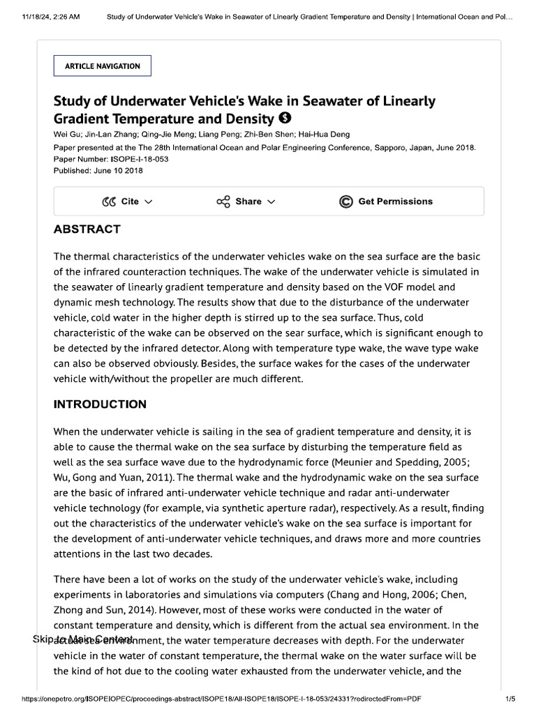 Study of Underwater Vehicle's Wake in Seawater of Linearly Gradient ...
