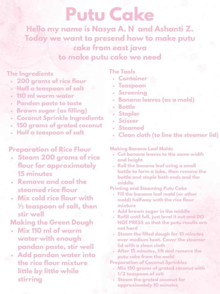 How to Make East Java Putu Cake | PDF | Cakes | Flour