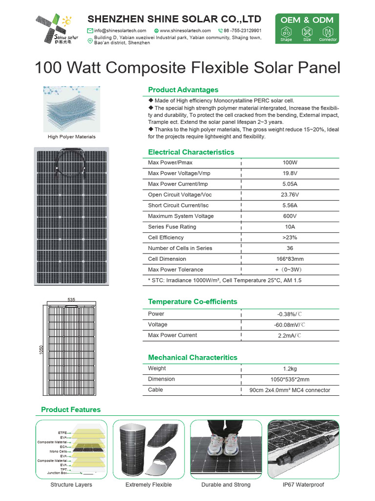 100W Flexible Solar Panel Specifications | PDF | Solar Panel | Solar Cell