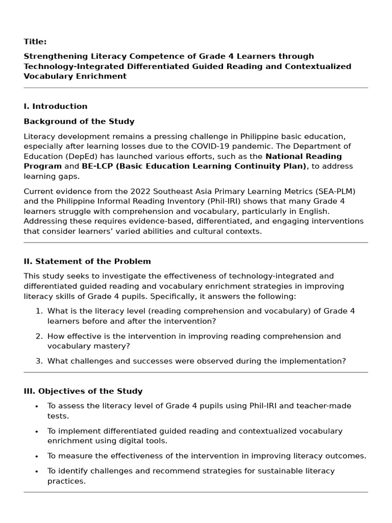 Strengthening Literacy Competence of Grade 4 Learners Through ...