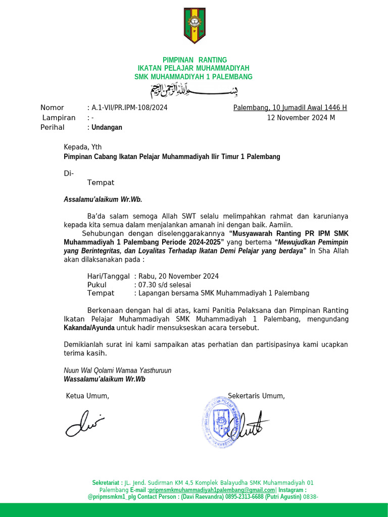 Undangan Musyawarah Ranting IPM | PDF