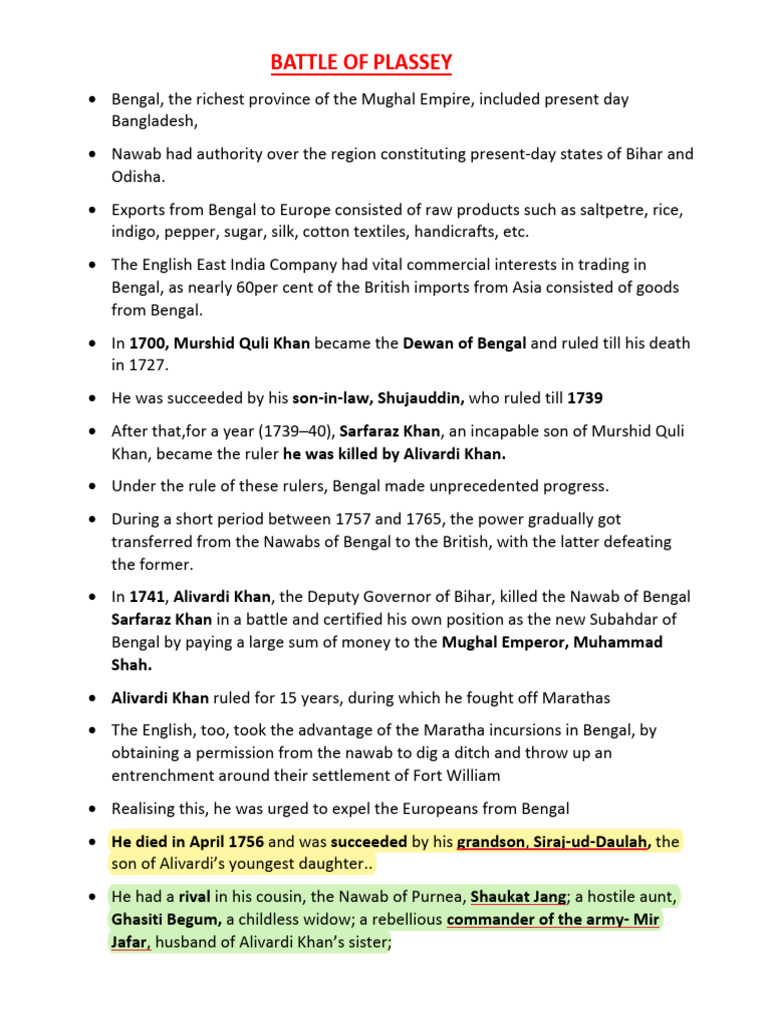 03 Battle of Plassey Battle of Buxar | PDF | Mughal Empire | Bengal