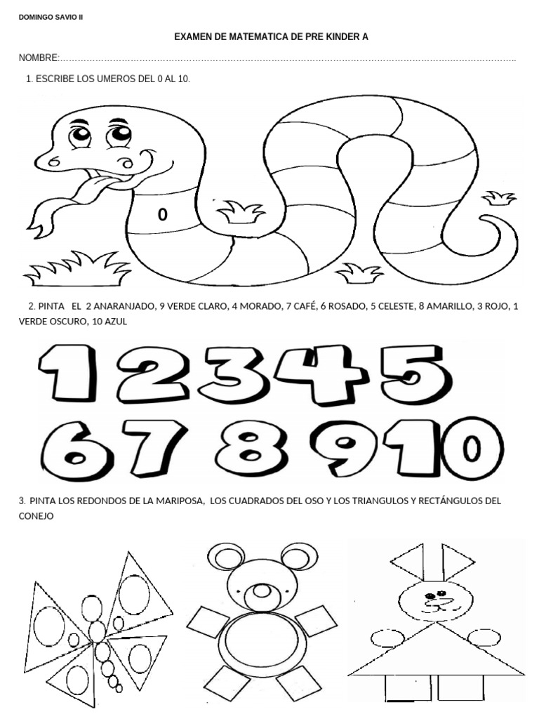 Examen de Matematica de Pre Kinder A | PDF