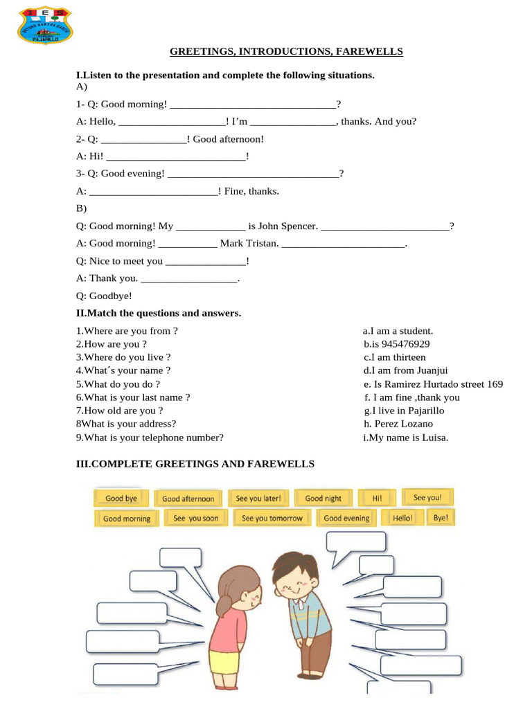 Worksheet Greetings and Farewell - Personal Information | PDF