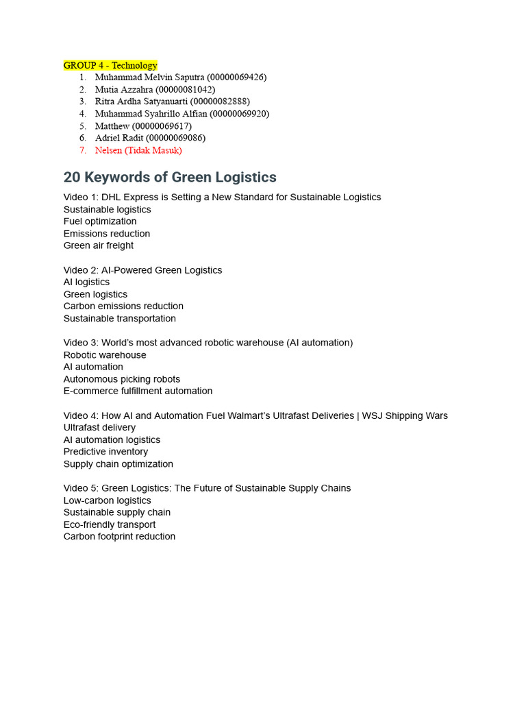 20 Keywords of Green Logistics | PDF