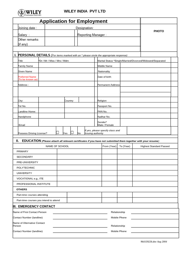 Payroll Job Application Form Template | PDF