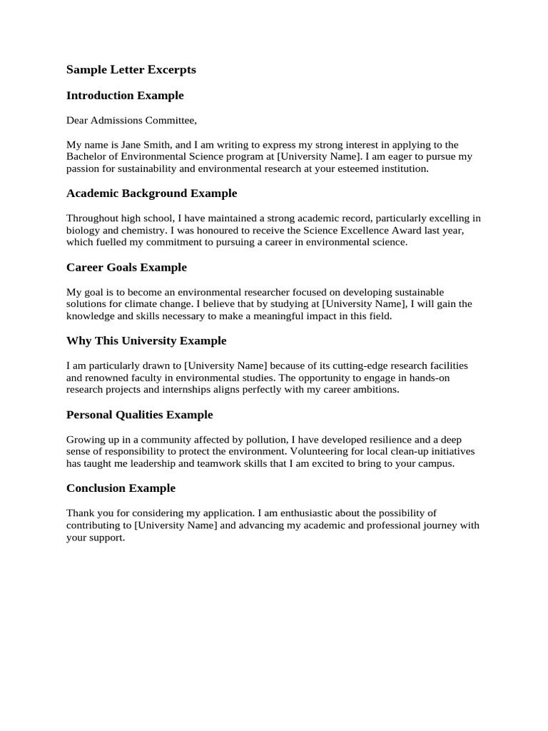 Yr11 Applic Sample Letter Excerpts | PDF