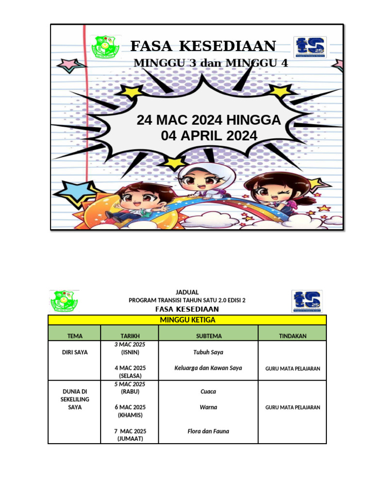 Jadual Fasa Kesediaan Minggu 3 Dan Minggu 4 | PDF