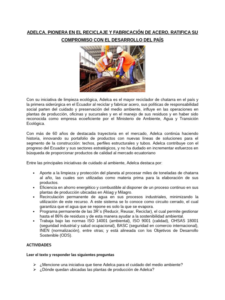 Adelca: Líder en Reciclaje y Acero Ecológico | PDF