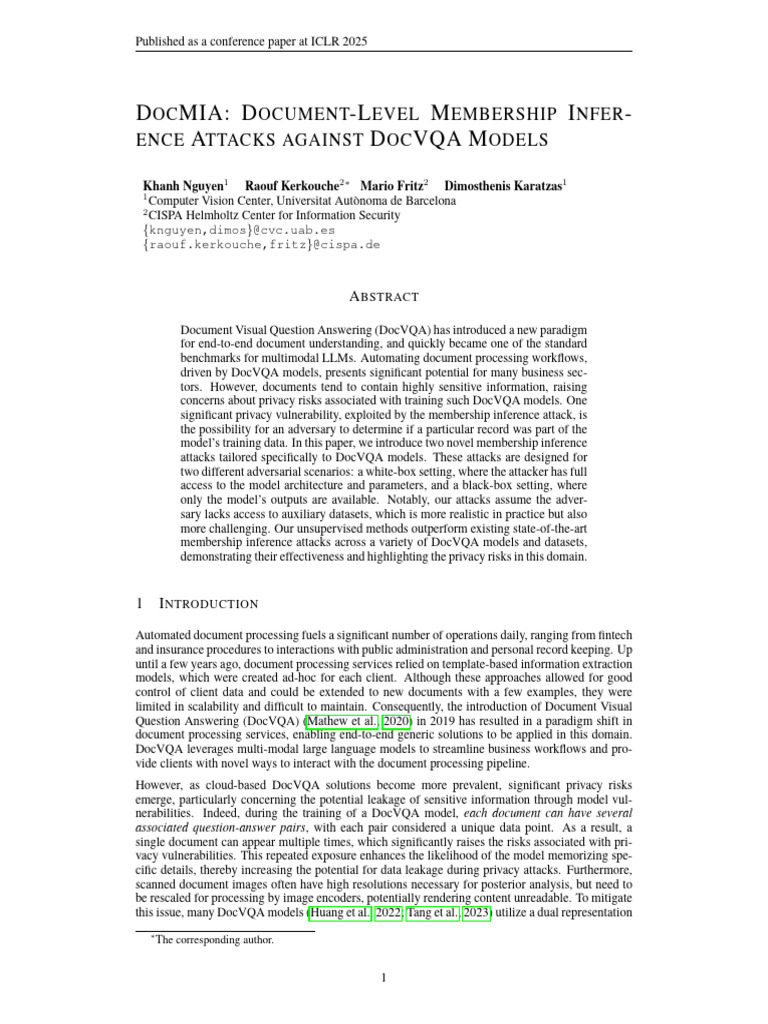 Document Level Membership Inference Attacks Against Docvqa Models Pdf