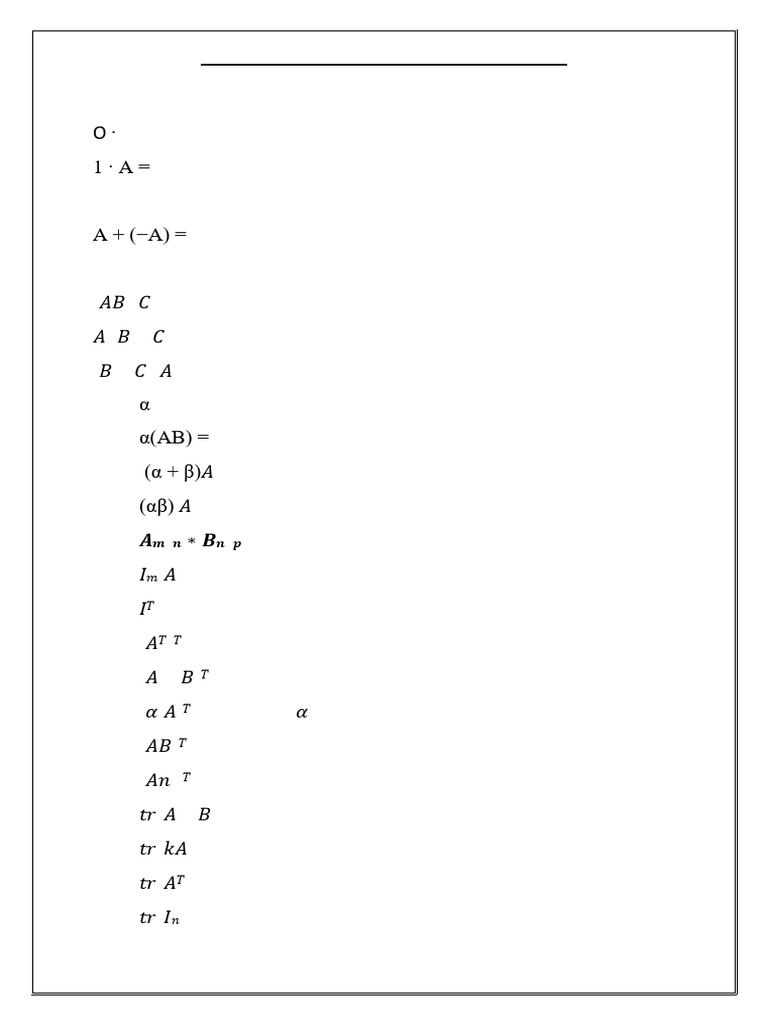 Matrix Algebra - (Properties of Matrices) | PDF