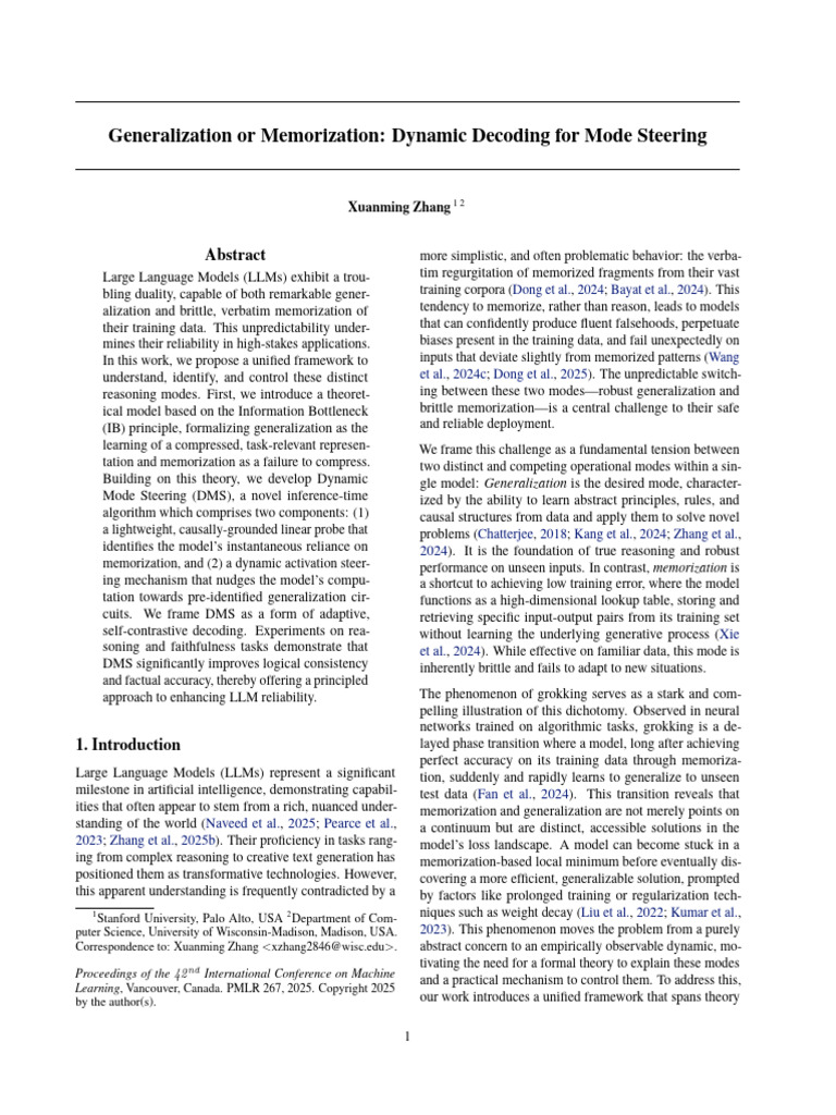 Generalization or Memorization: Dynamic Decoding For Mode Steering | PDF | Information | Applied ...
