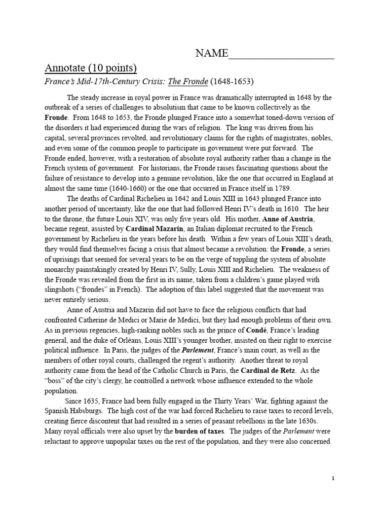 Fronde France's Mid-17th-Century Crisis (1648-1653) | PDF | Kingdom Of ...