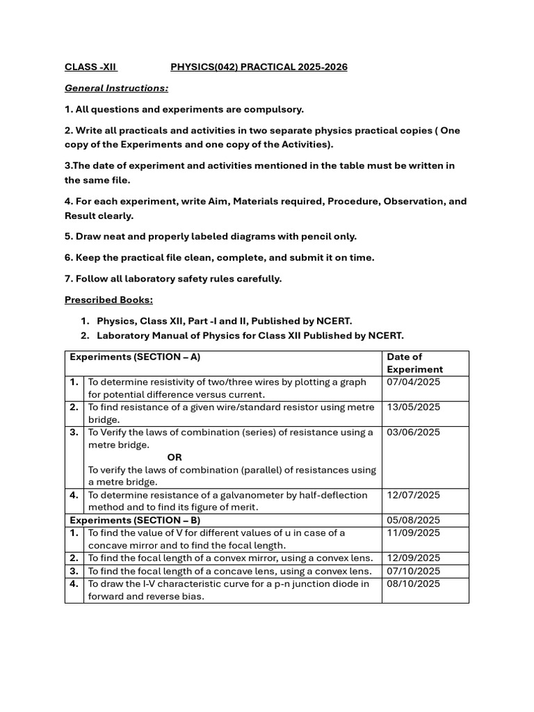 Physics 12 Practical 25-26 | PDF | Electrical Network | Physical Quantities