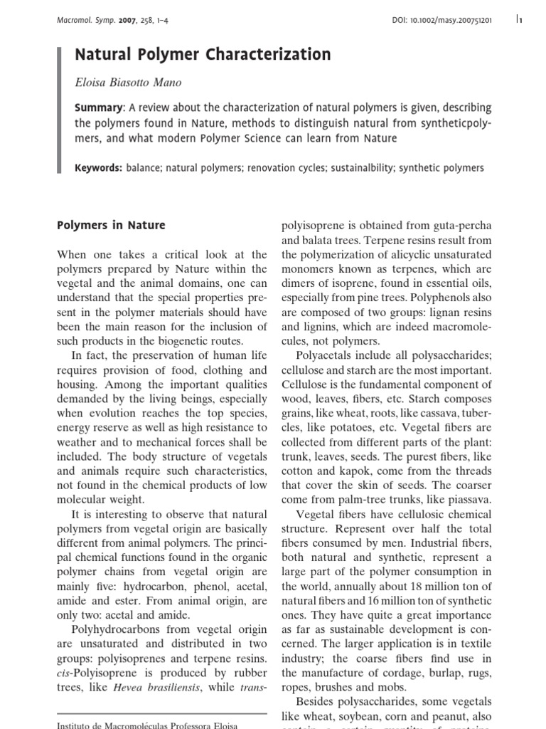 2007 Natural Polymer Characterization | PDF | Polymers | Polysaccharide