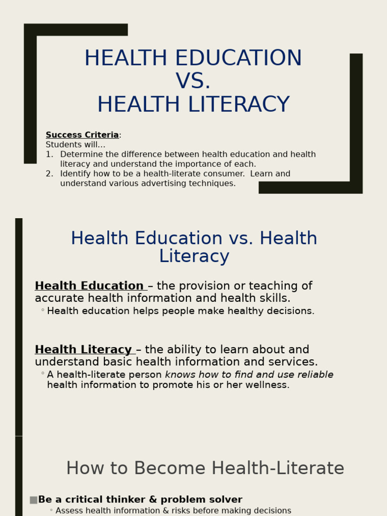 L2 - Health Education vs. Health Literacy | PDF | Human Communication ...
