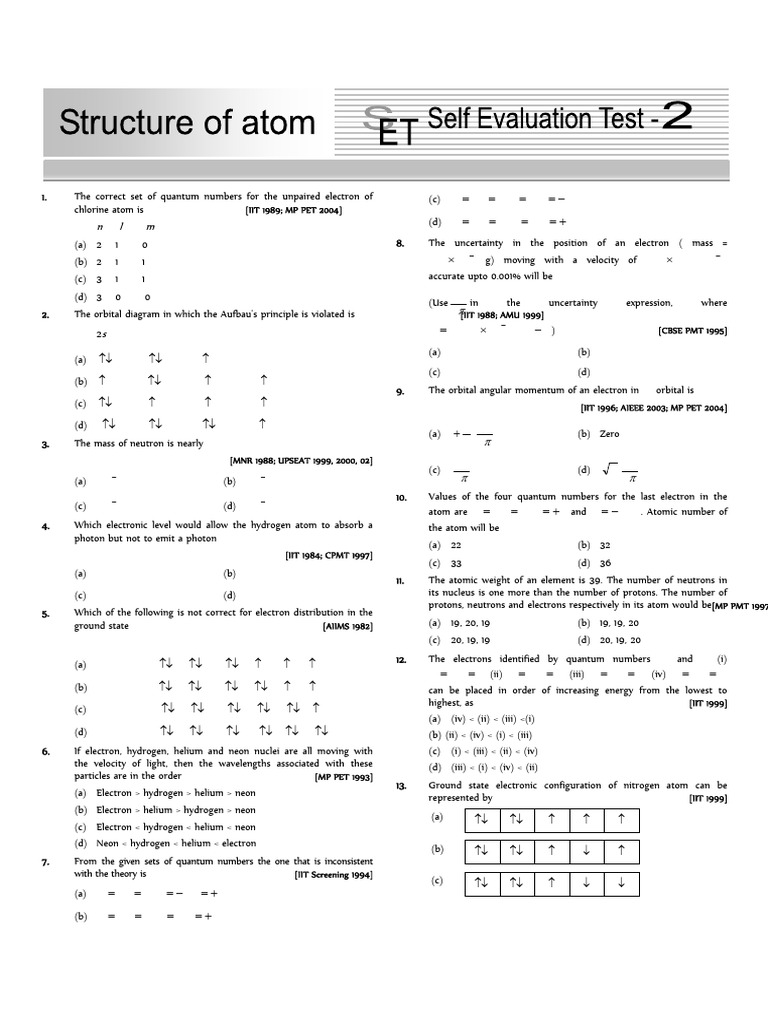 Atomic Structure Questions, Past Questions On Atomic Structure Tructure ...