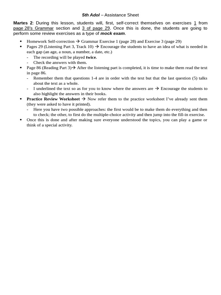5th Adol (Teaching Assistance Sheet July 2nd) | PDF