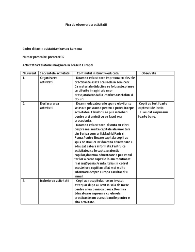 Fisa de Observare A Activitatii | PDF