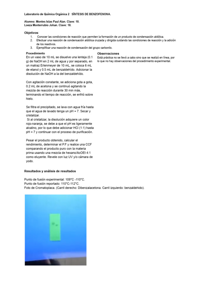Condensación Del Grupo Carbonilo. Lab de Qoii. Clave 10 y 18 | PDF ...