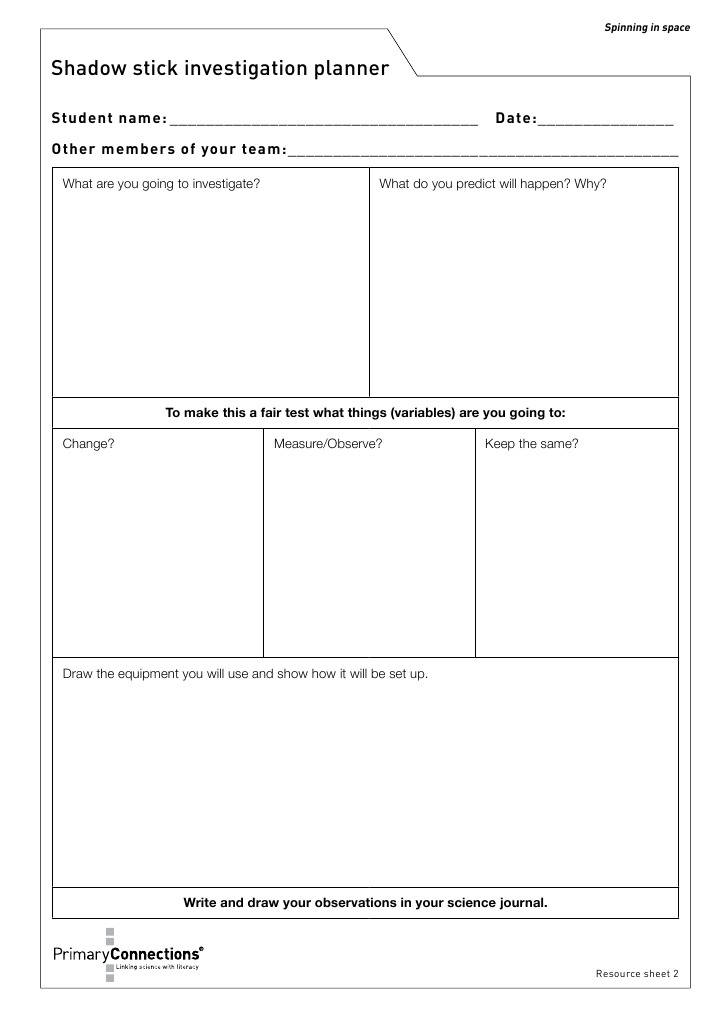 Shadow Stick Investigation Planner | PDF | Teaching Methods & Materials