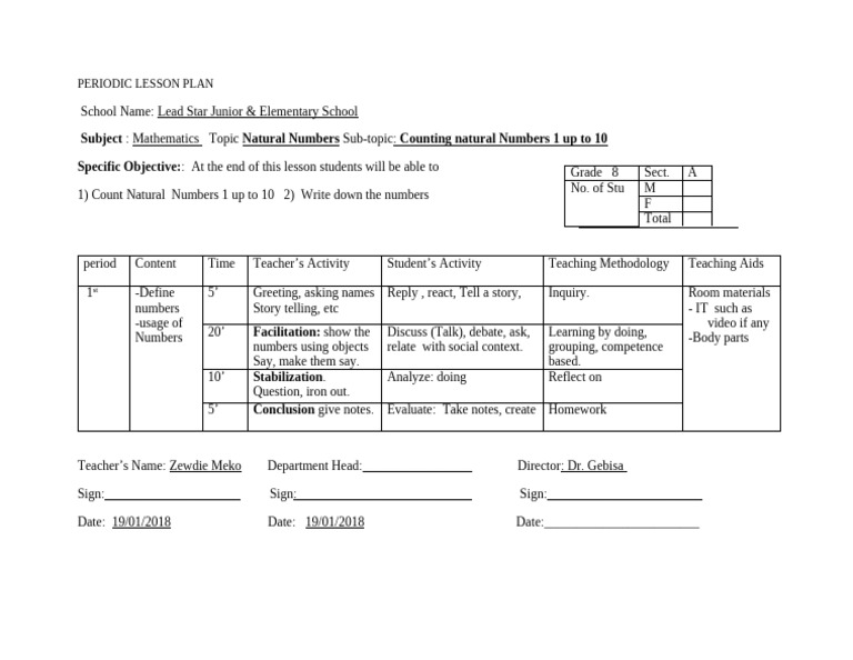 Counting Natural Numbers Lesson Plan | PDF