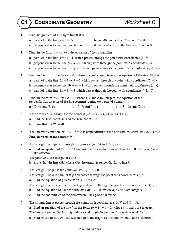 Coordinate Geometry Worksheet B | PDF | Line (Geometry) | Perpendicular