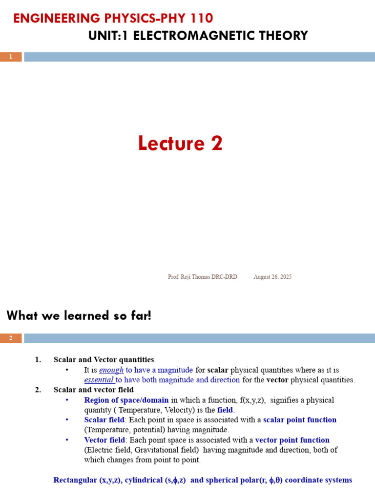 A320106937 - 22648 - 26 - 2025 - PHY110-Unit1-Lecture 2 - K25GX | PDF | Euclidean Vector ...